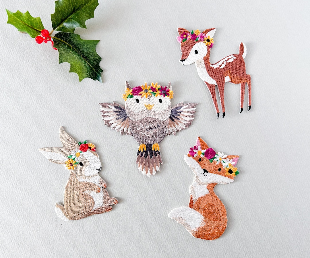 Forest Friends Patch, Woodland Animals Iron on Patches, Deer Owl Rabbit ...