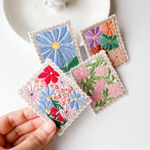 Flower Stamp Iron on Patches, Floral Embroidered Applique, Vintage ...