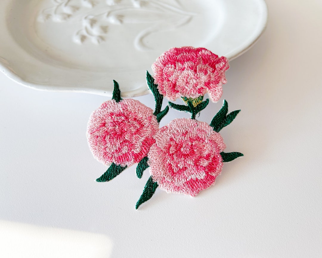 Carnation Iron on Patch, January Birth Flower Embroidered Applique ...
