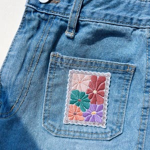 Flower Stamp Iron on Patches, Floral Embroidered Applique, Vintage ...