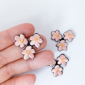 Set of Mini Cherry Blossom Iron-on Patches, Pink Sakura Embroidered ...