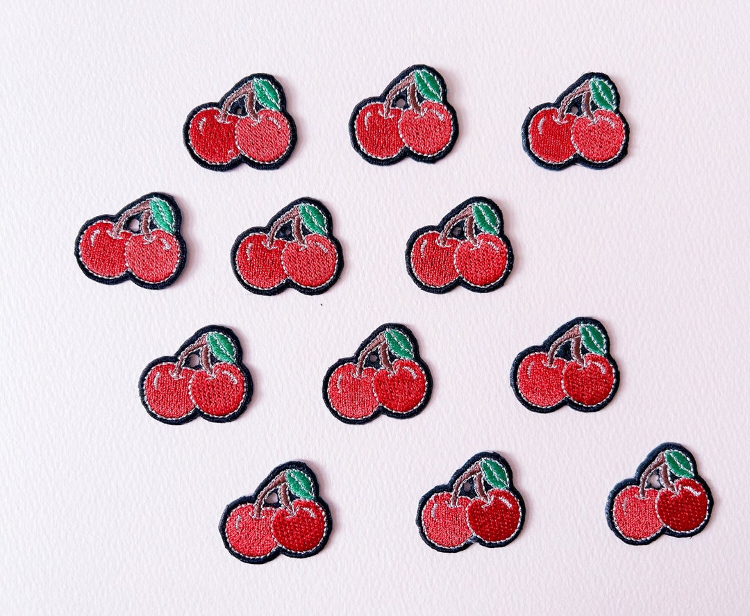 Set of Mini Cherry Patches, Cute Red Cherry Iron on Patch for T-shirt, Cloths Appilque Badge ...