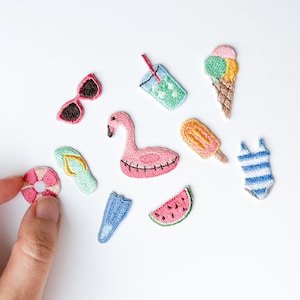 Set of 10 Mini Summer Fun Iron-on Patch, Retro Summer Floaties Ice ...