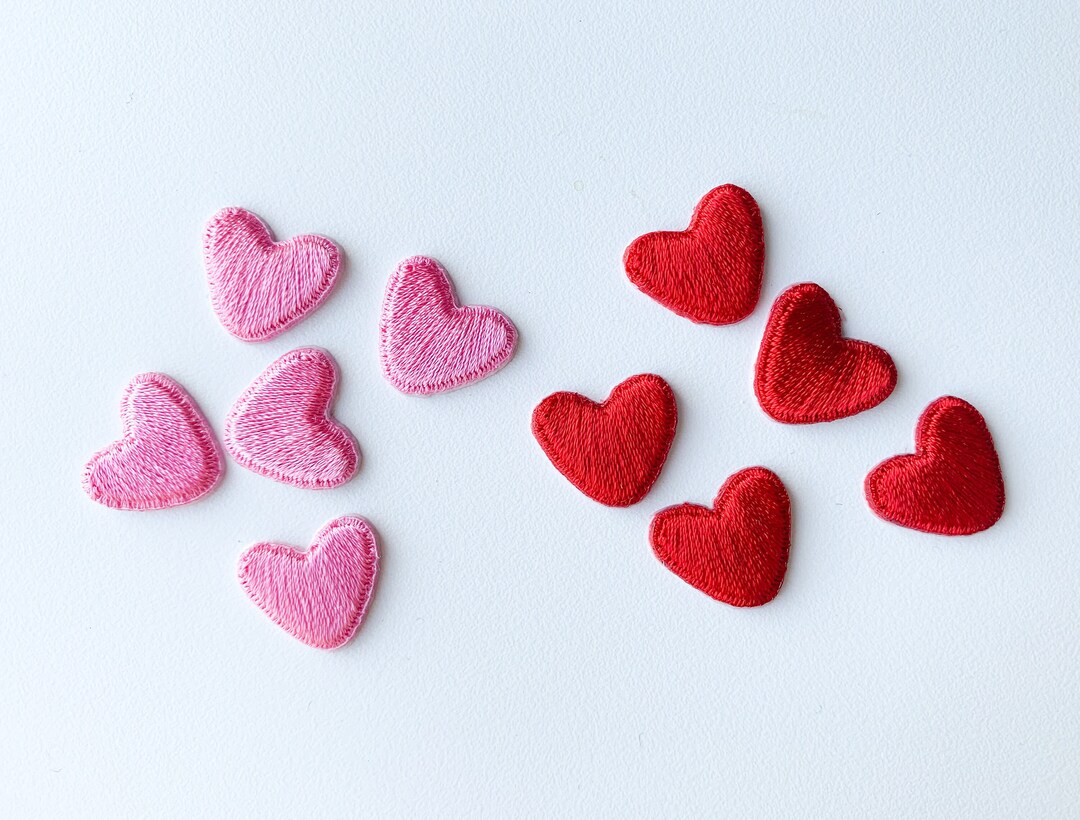 Set of Mini Heart Patches in Pink or Red, Small Heart Embroidered ...