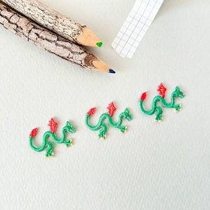 Set of Small Dragon Iron on Patch, Dragon Embroidery Applique, Mini Green Dragon Patches, Tiny ...