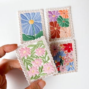 Flower Stamp Iron on Patches, Floral Embroidered Applique, Vintage ...