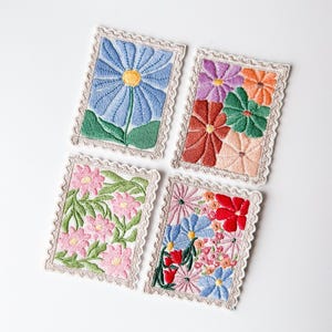 Flower Stamp Iron on Patches, Floral Embroidered Applique, Vintage ...