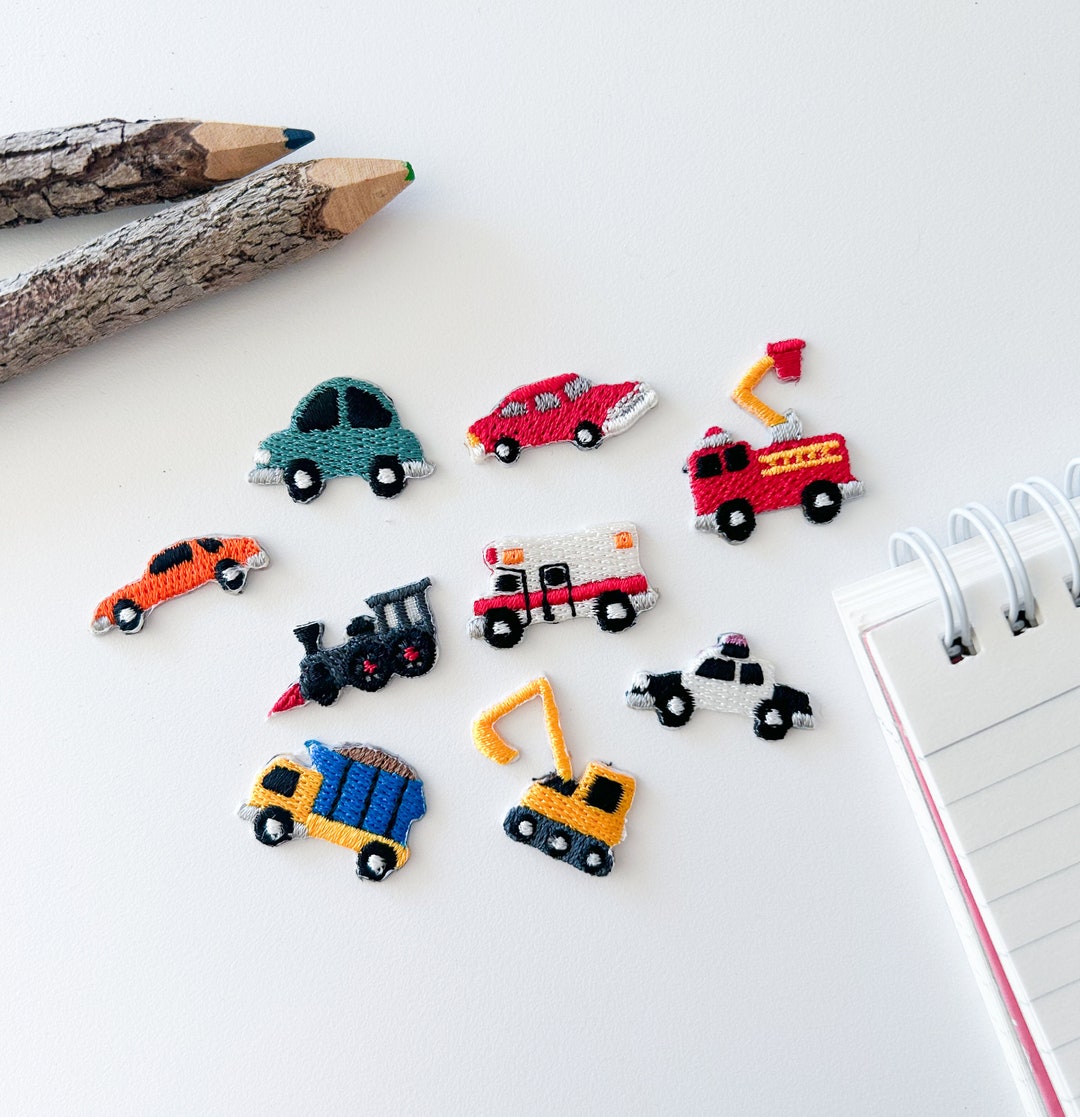 Set of 9 Mini Racecar Vehicle Patches, Cute Tiny Car Embroidered Iron ...
