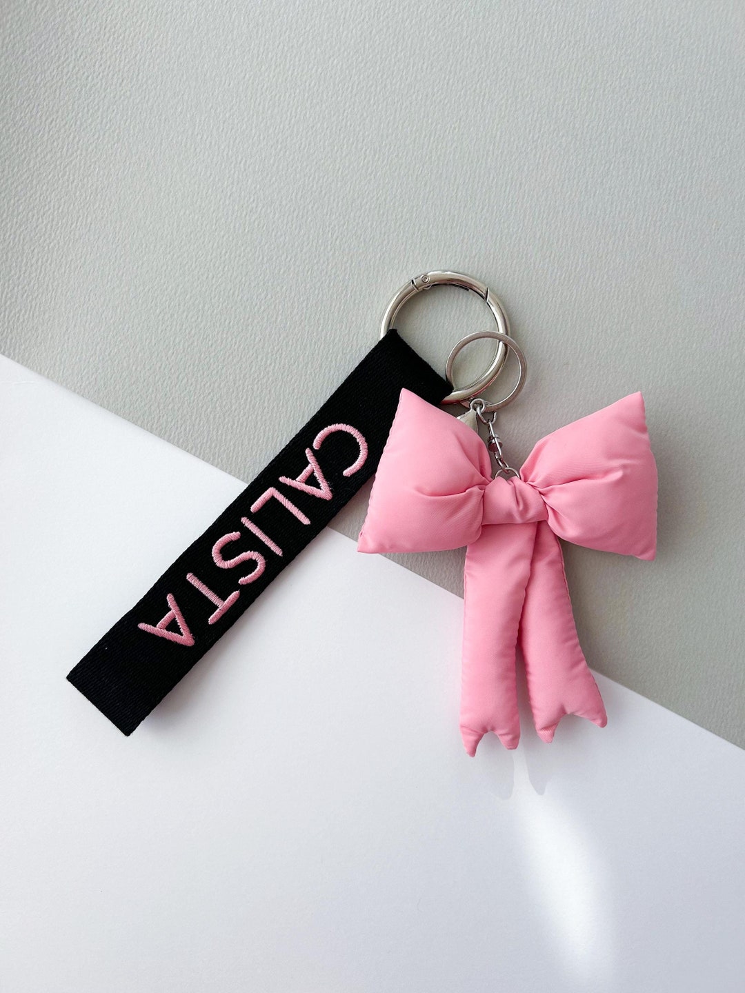 Personalized Backpack Name Tag Keychain With Puffy Pink Bow, Custom ...