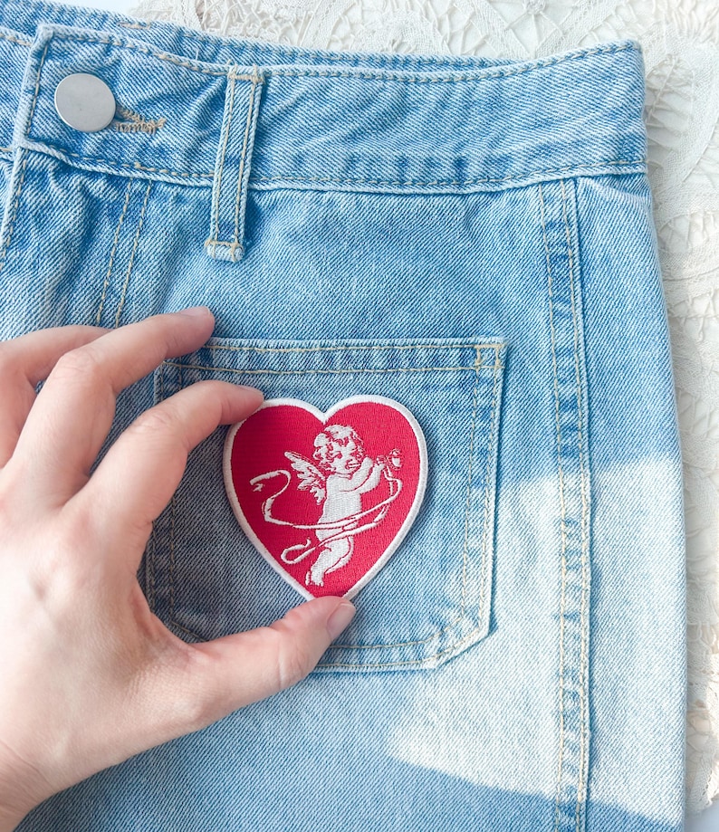 Vintage Cupid Heart Embroidered Iron-on Patch – Retro Cherub Valentine ...