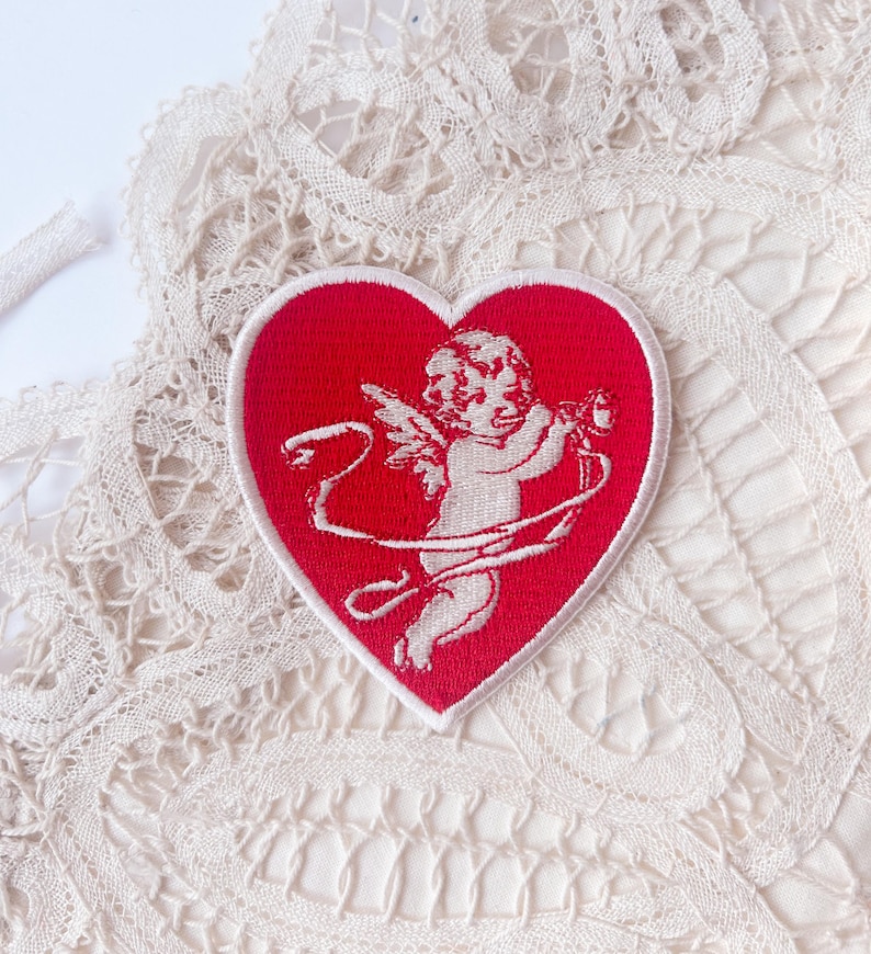 Vintage Cupid Heart Embroidered Iron-on Patch – Retro Cherub Valentine ...