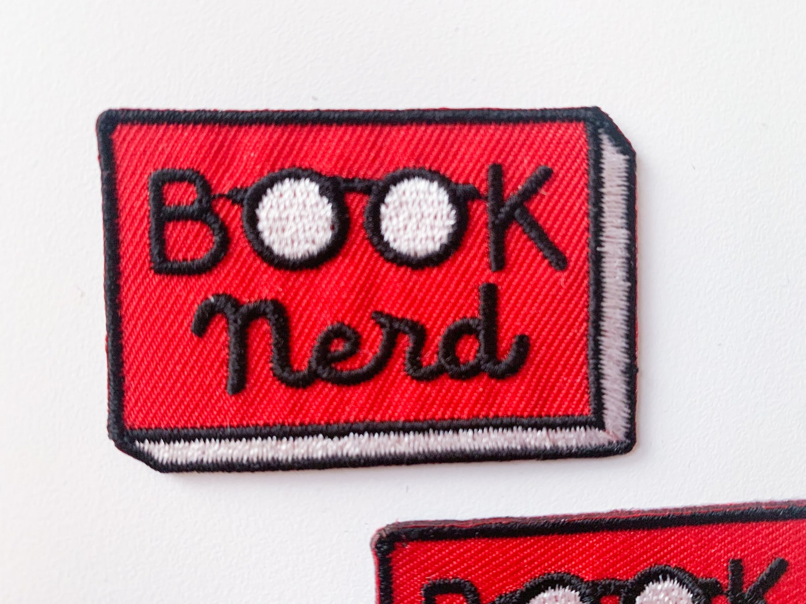 2 Book Nerd Iron on Patch Set, Red Book Applique, Library Embroidered ...