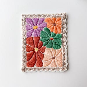 Flower Stamp Iron on Patches, Floral Embroidered Applique, Vintage ...