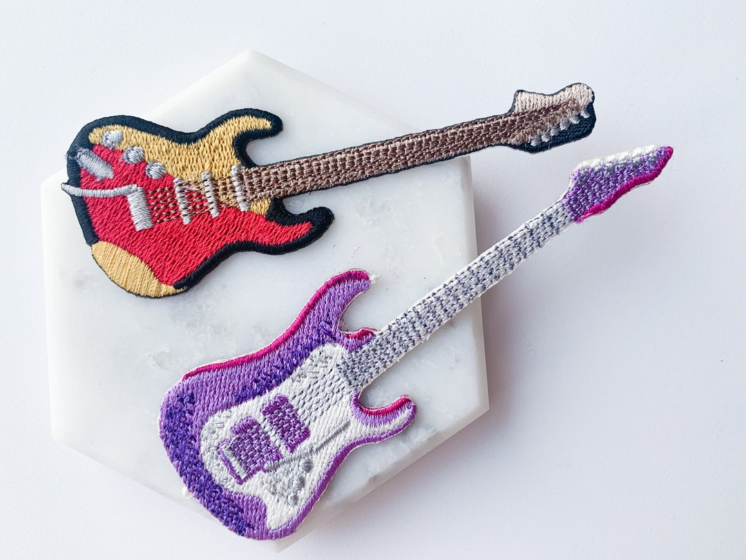 Electric Guitar Iron-on Patches, Music Embroidered Applique, Band Bass ...