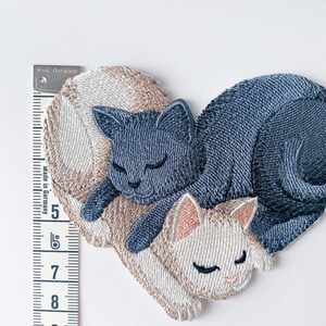 Cat Heart Iron-on Patch Large Size, Gray and Beige Cats Embroidered ...