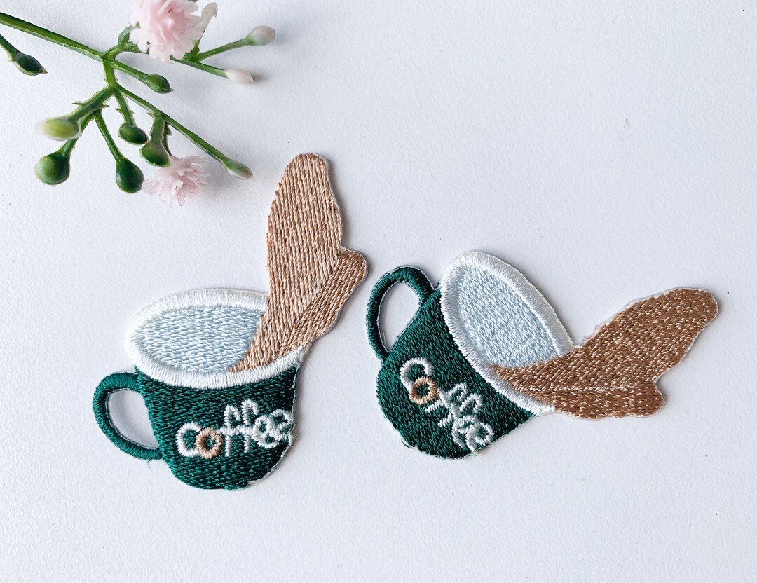 Set of 2 Spilled Coffee Iron-on Patches, Cup of Coffee Embroidered ...