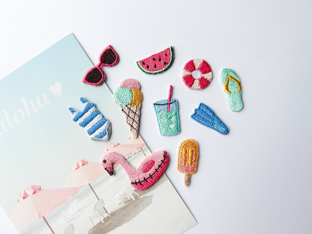 Set of 10 Mini Summer Fun Iron-on Patch, Retro Summer Floaties Ice ...