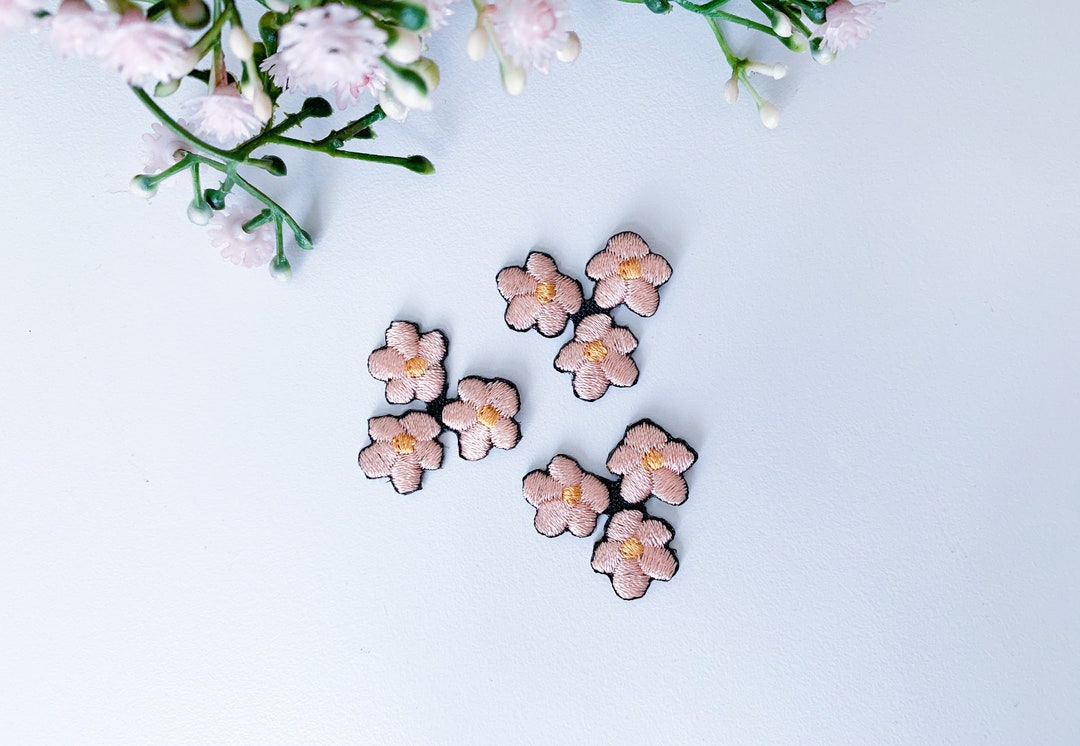 Set of Mini Cherry Blossom Iron-on Patches, Pink Sakura Embroidered ...