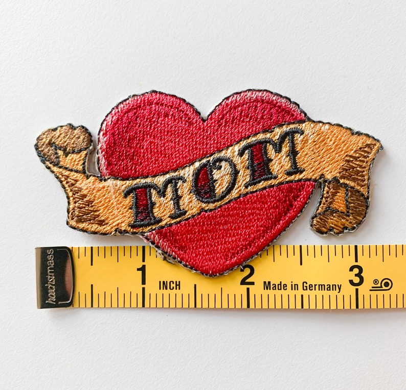 Mom Embroidered Patch, Tattoo Red Heart Iron on Patch, Mother's Day ...
