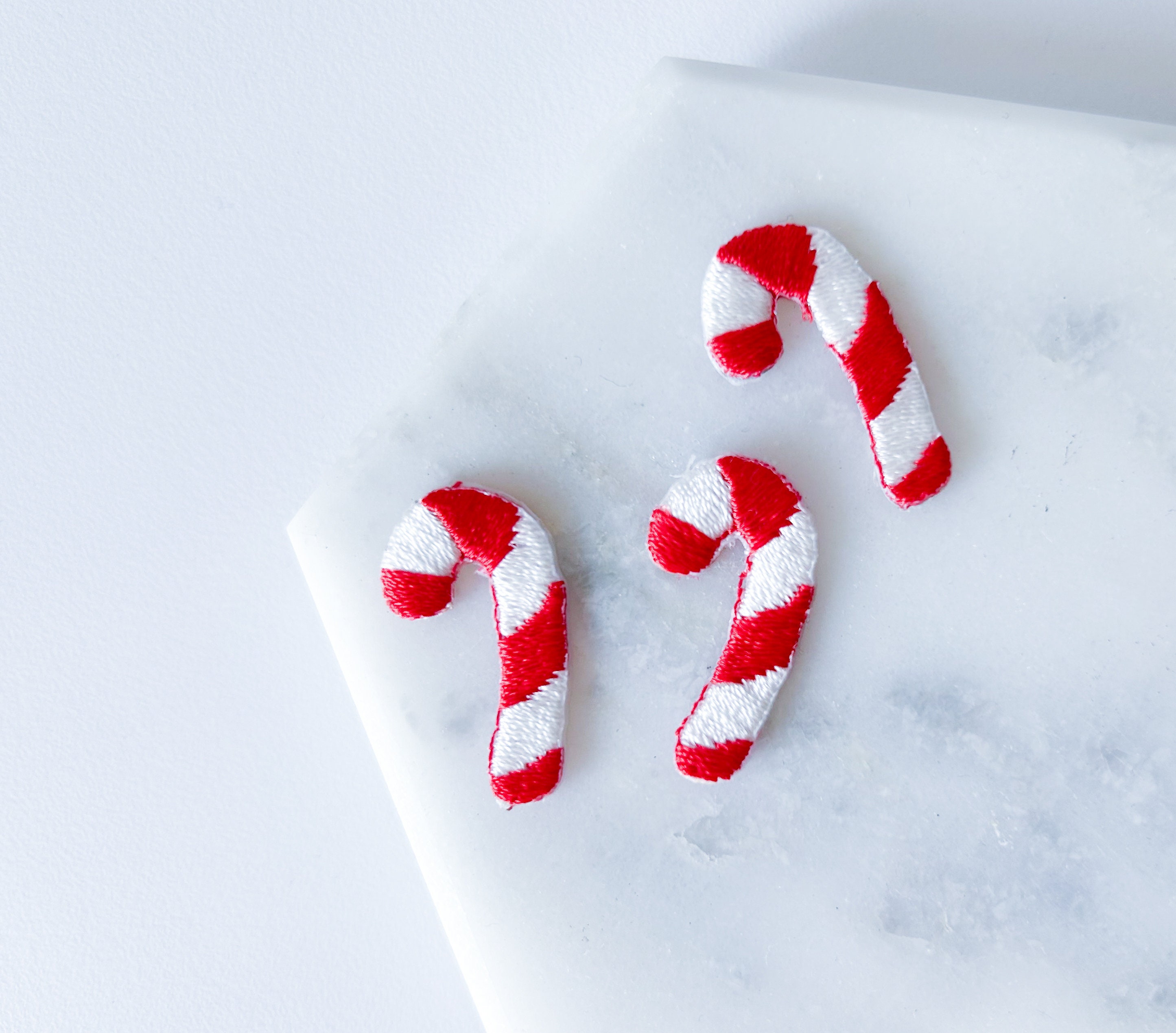 Set of Mini Candy Cane Patches, Christmas Iron on Applique, Xmas Embroidered Patch, Christmas ...