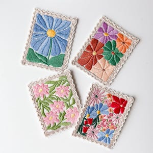 Flower Stamp Iron on Patches, Floral Embroidered Applique, Vintage ...