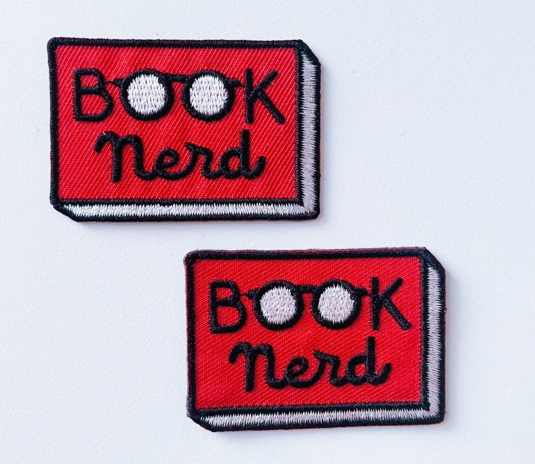 2 Book Nerd Iron on Patch Set, Red Book Applique, Library Embroidered ...