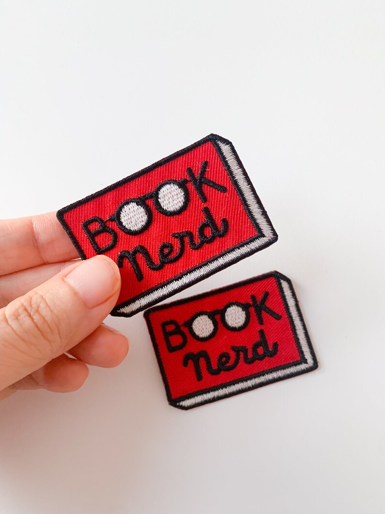 2 Book Nerd Iron on Patch Set, Red Book Applique, Library Embroidered ...