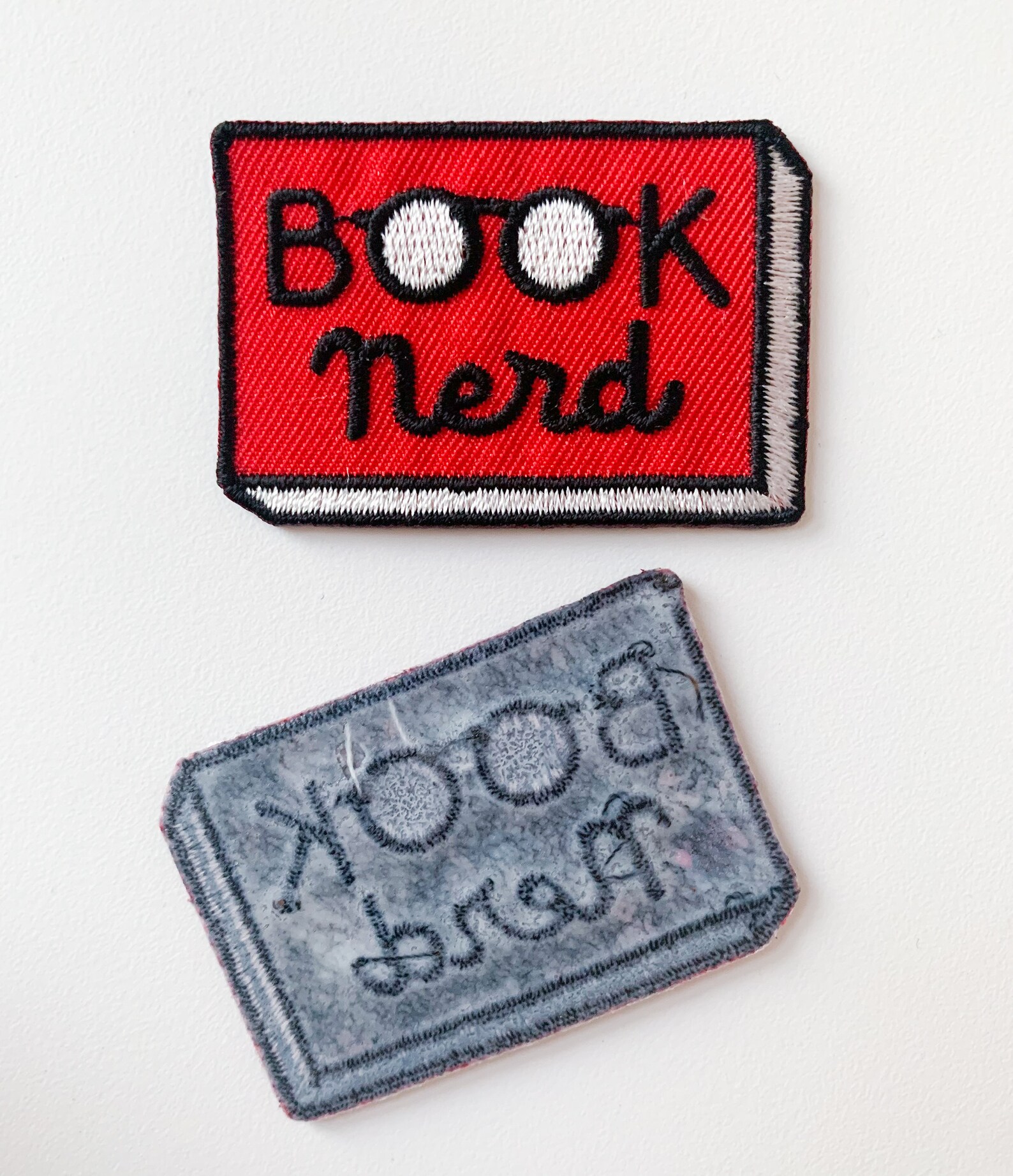 2 Book Nerd Iron on Patch Set, Red Book Applique, Library Embroidered ...