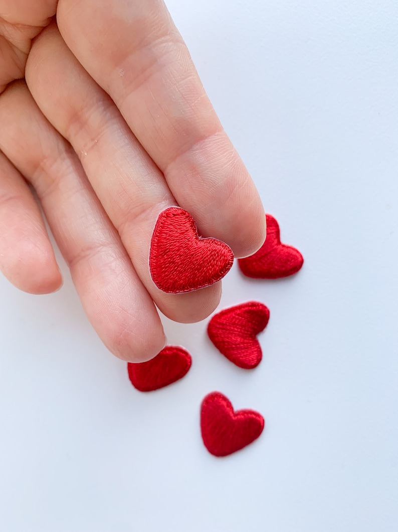 Set of Mini Heart Patches in Pink or Red, Small Heart Embroidered ...