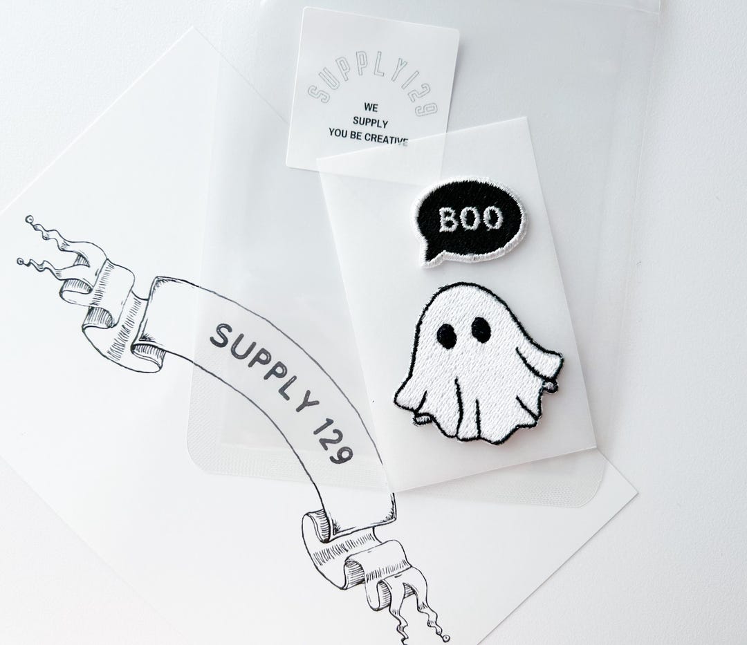 Set of 2 Cute Ghost Iron on Patches, Halloween Embroidered Applique for ...