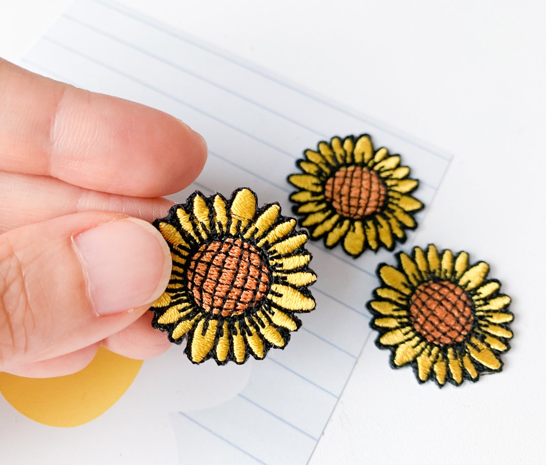 Set of Sunflower Iron-on Patches, Mini Flower Embroidered Applique ...