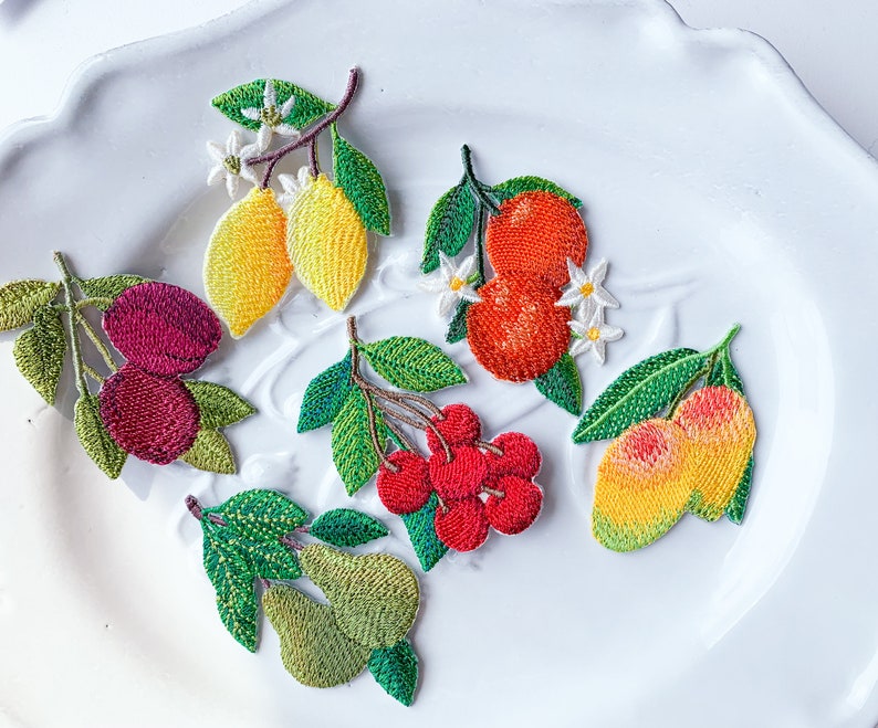 Small Fruit Iron on Patches, Cherry Mango Plum Pear Orange Lemon ...