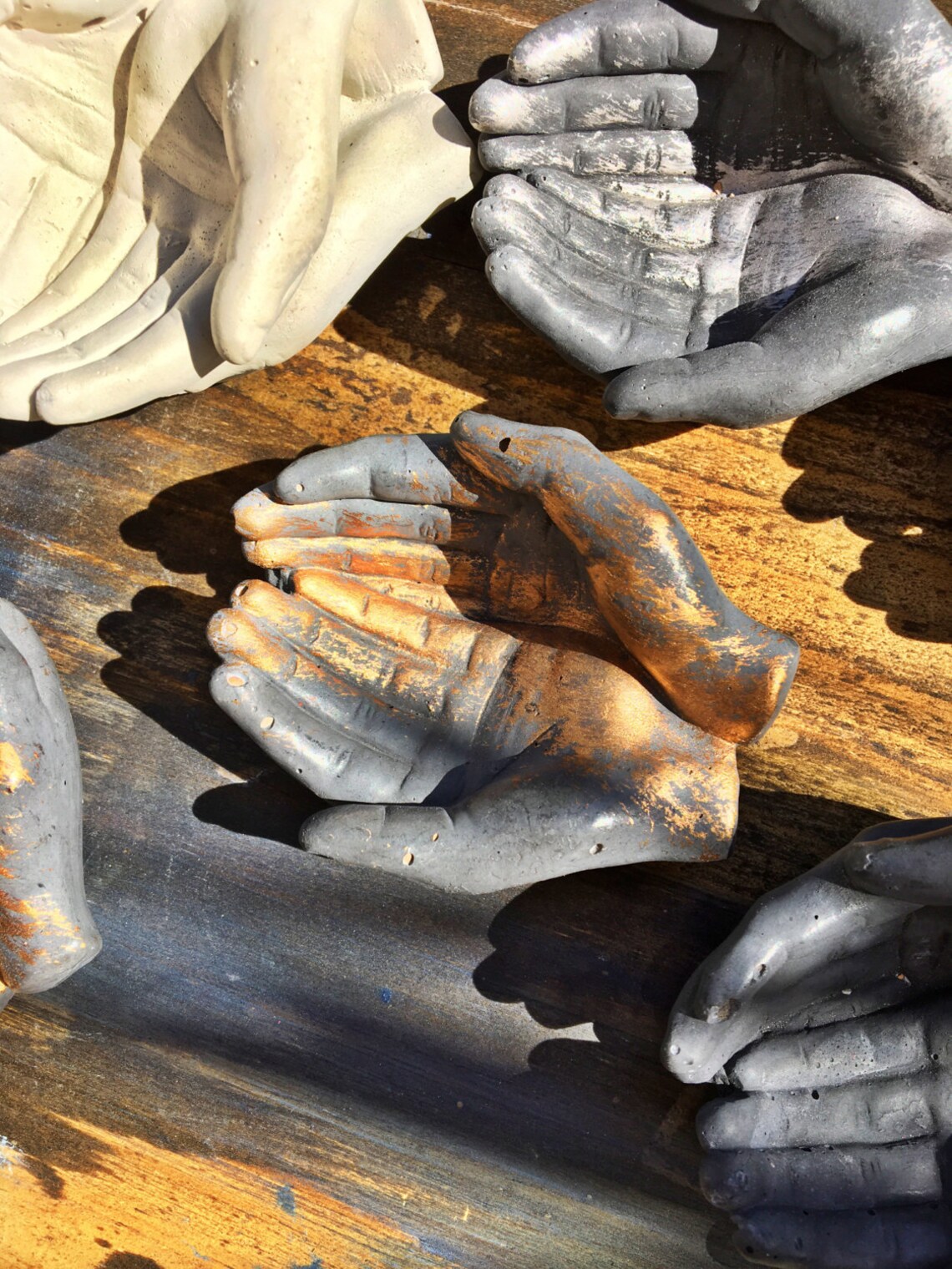 Gold Gilded Charcoal Concrete Hands Catchall Card Holder - Etsy