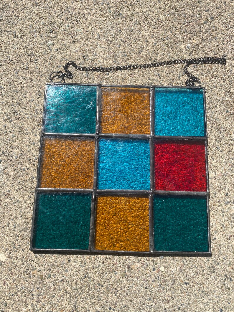Checkered Stained Glass Window Panel - Etsy
