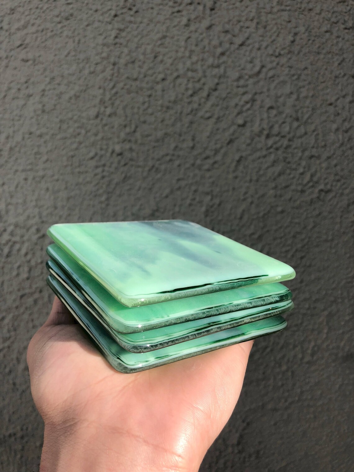 Limited Batch Marbled Glass Coaster set of Four Emerald | Etsy