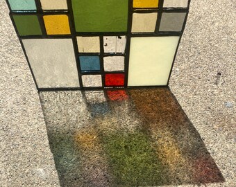Checkered Stained Glass Window Panel - Etsy