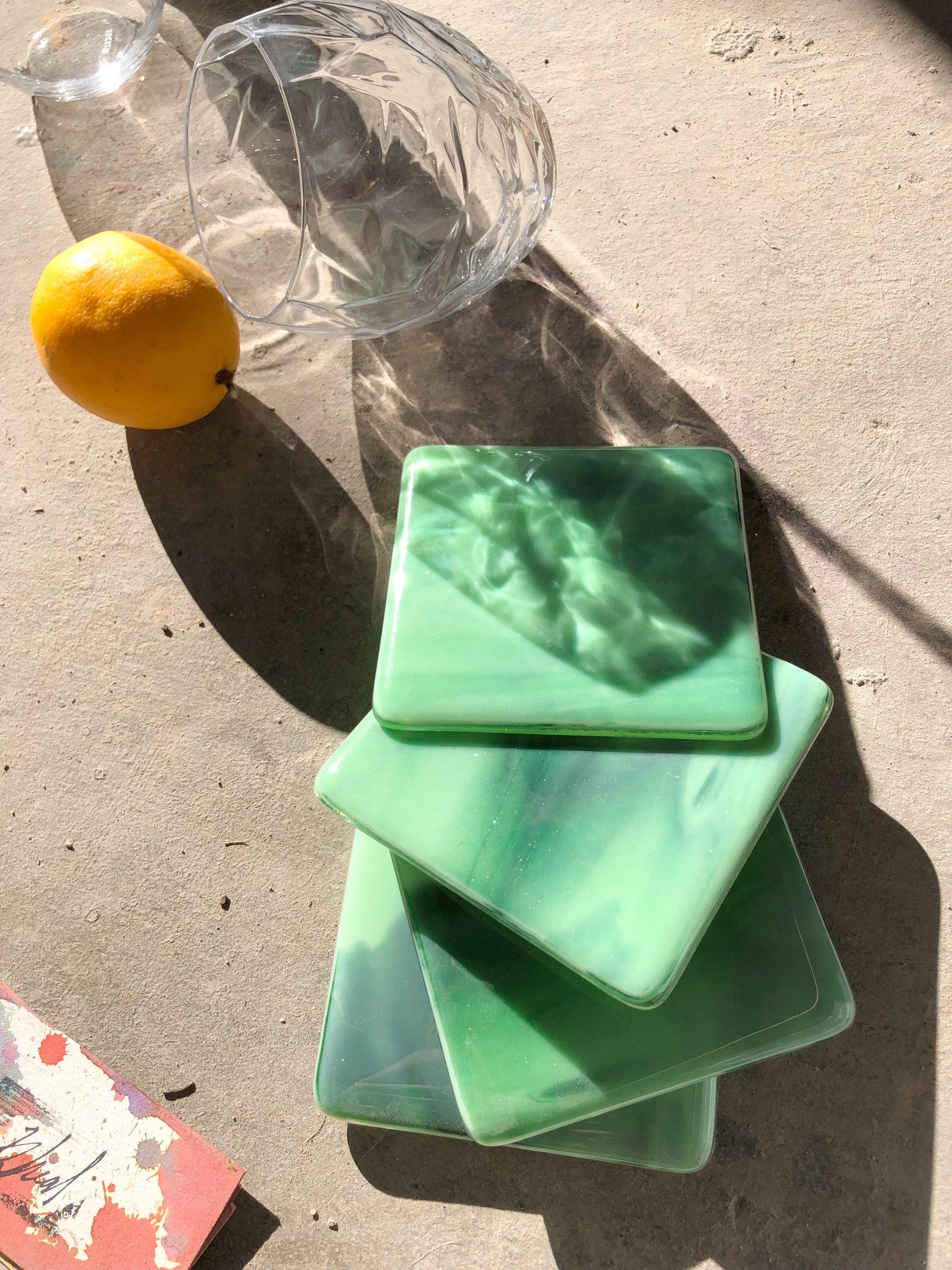 Limited Batch Marbled Glass Coaster set of Four Emerald - Etsy