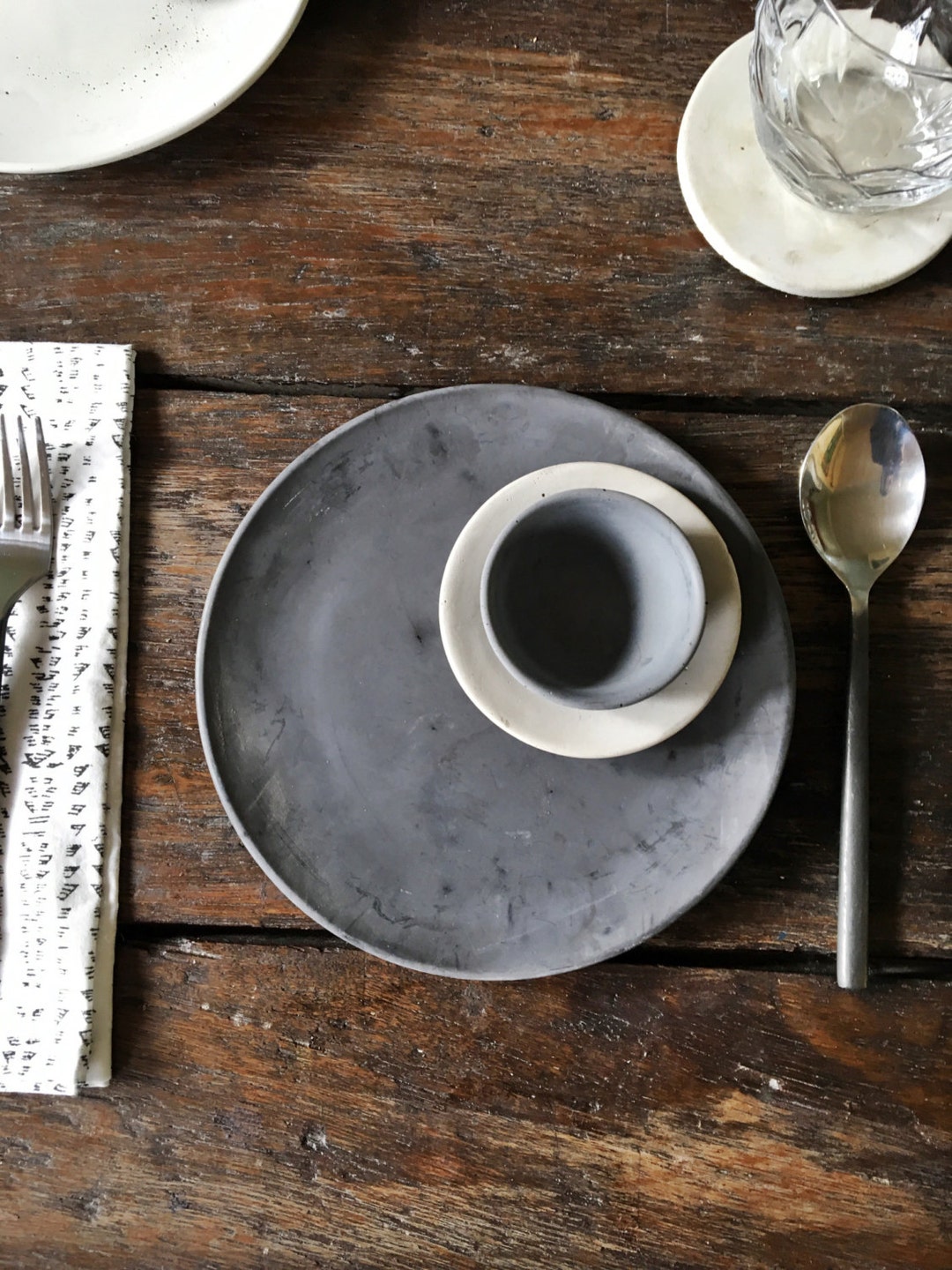 Round Charcoal Concrete Serving Platter Plate - Etsy