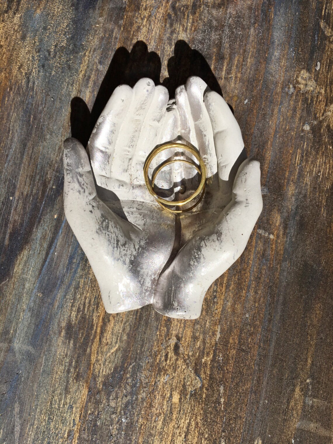 Silver Gilded Natural Unpigmented Concrete Hands Catchall Card | Etsy