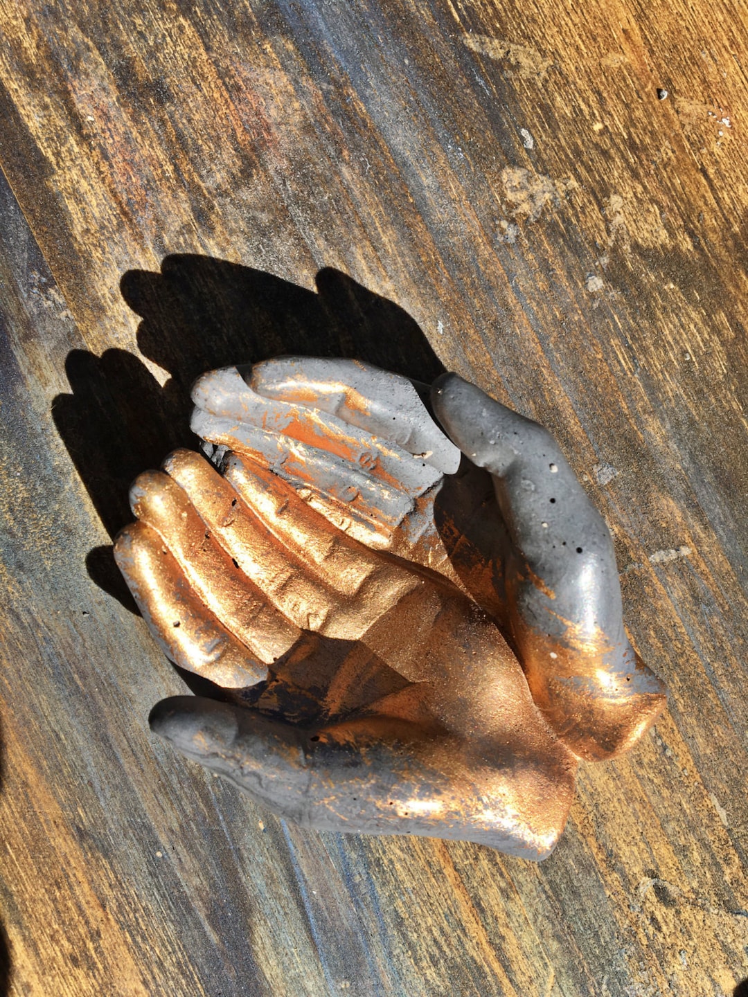 Gold Gilded Charcoal Concrete Hands Catchall Card Holder Jewelry Ring ...