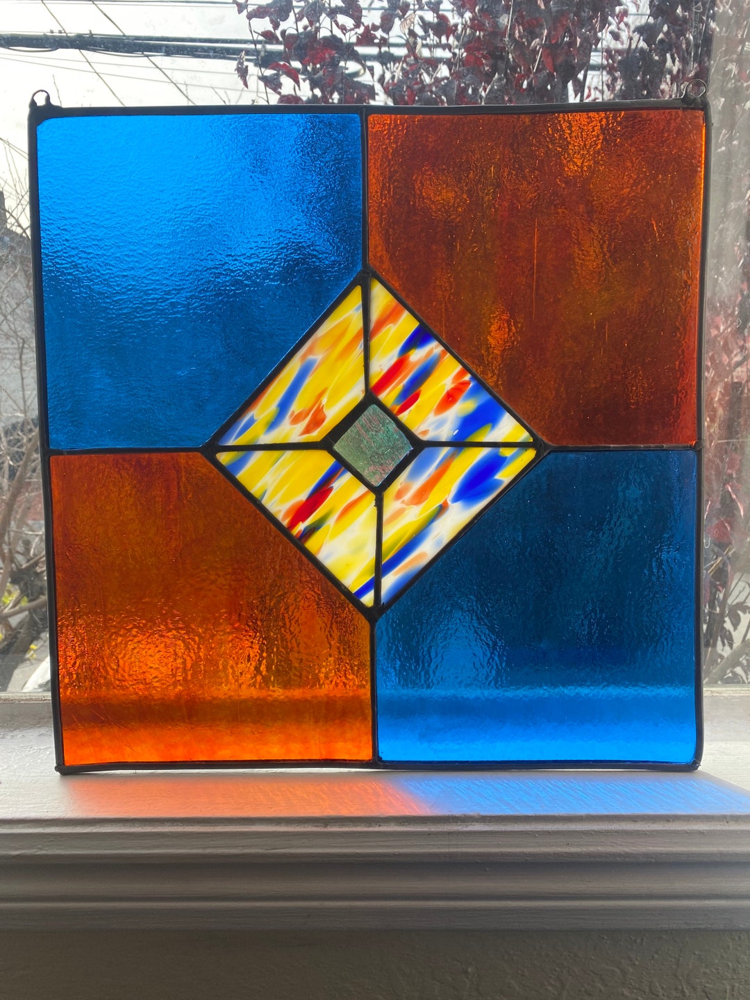 Checkered Stained Glass Window Panel - Etsy