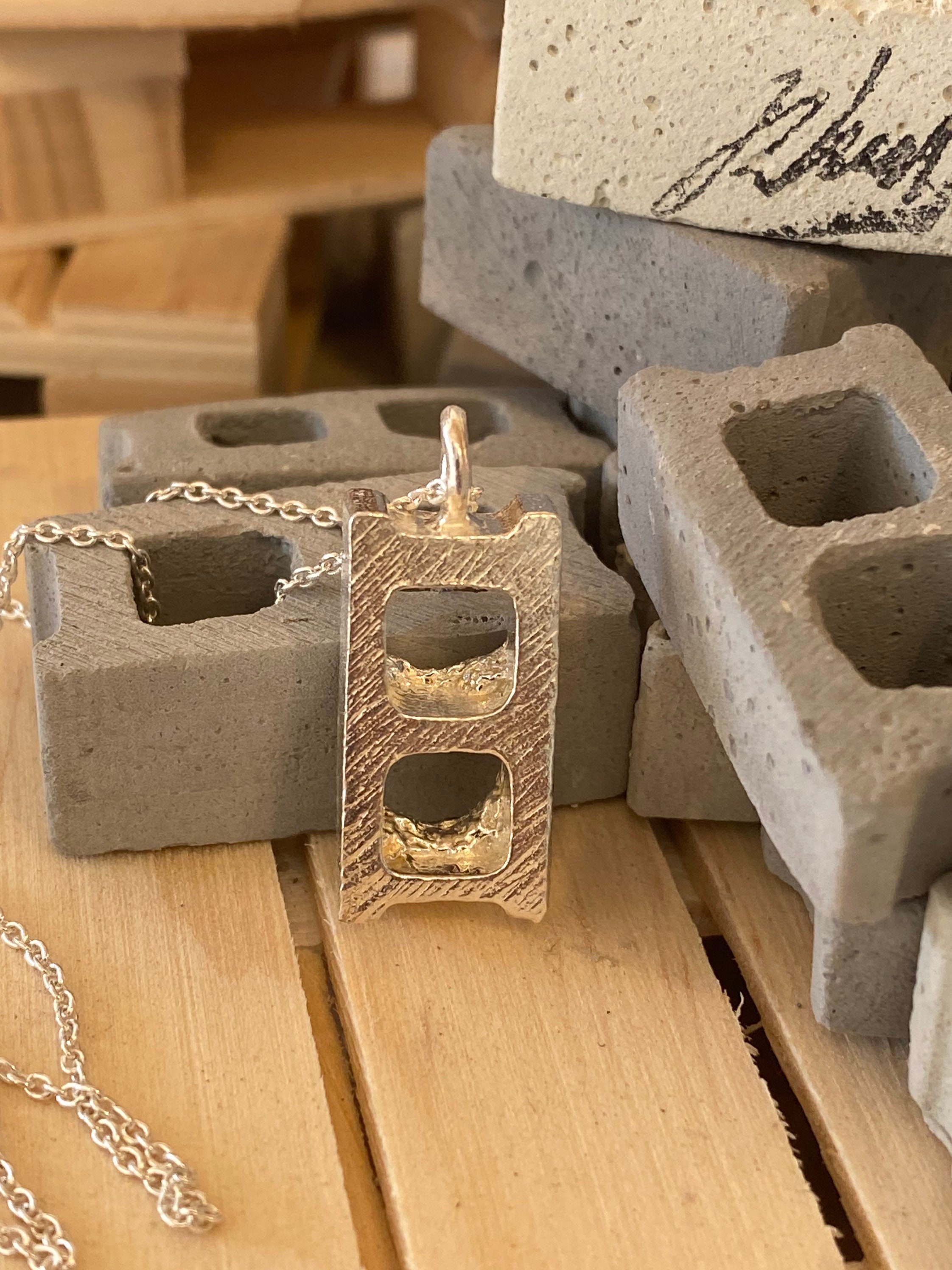 Sterling Silver Brick Necklace Charm | Etsy