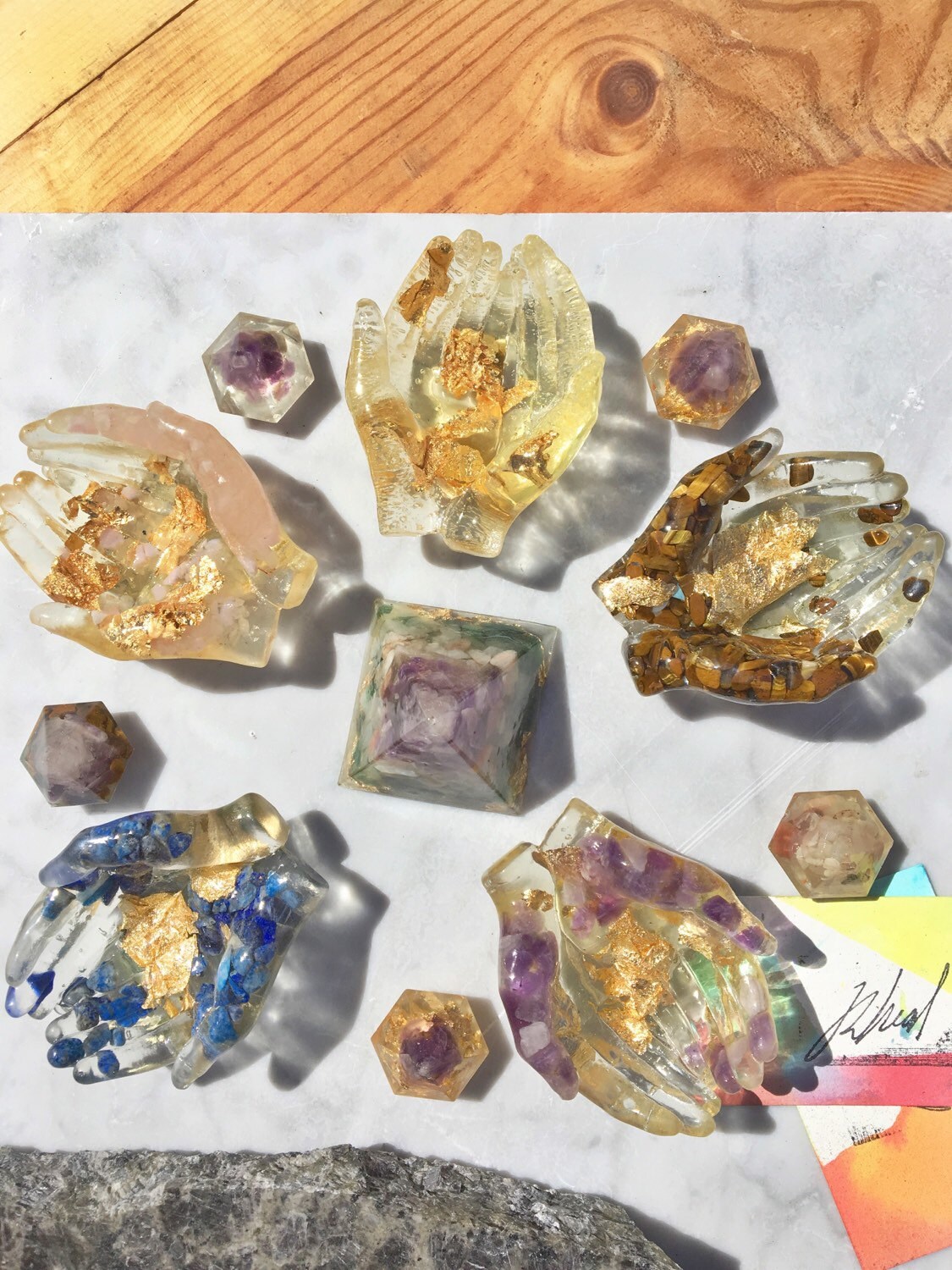 Resin Tigers Eye and Gold Leaf Crystal Filled Hands Catchall - Etsy