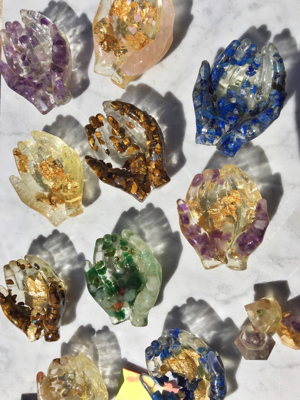 Resin Tigers Eye Crystal Filled Hands Catchall Card Holder - Etsy