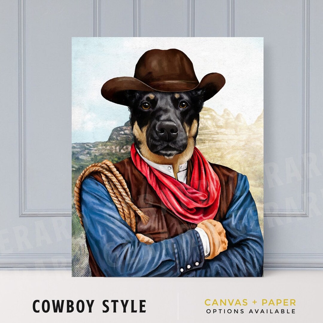Cowboy Pet Portrait, Pet Portrait, Custom Pet Portrait, Dog Portrait ...