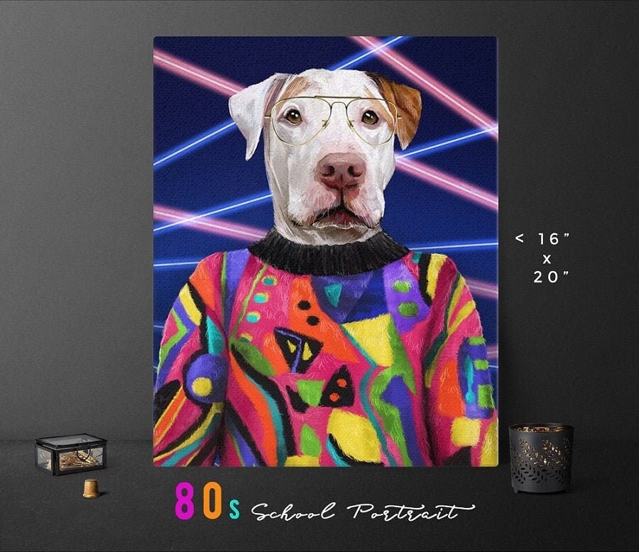 80s School Portrait Pet Portrait Custom Pet Portrait Funny - Etsy