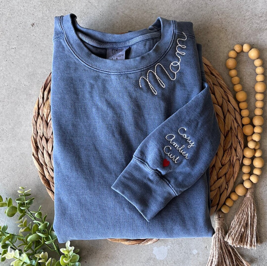 Mom Embroidered Comfort Colors, Mama Sweatshirt, Mom With Kids Names on ...