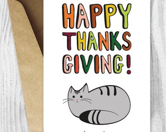 Happy Thanksgiving Cat Card Printable Thanksgiving Cards | Etsy