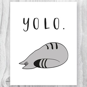 Yolo, Funny Cat Illustration Printable, Inspirational Quote, Sarcastic ...