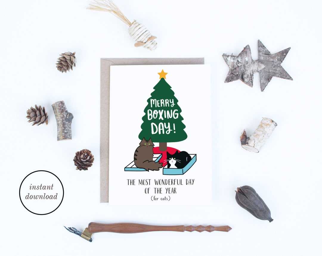 Printable Christmas Cards, Boxing Day Cat Card, Funny Christmas Cards ...